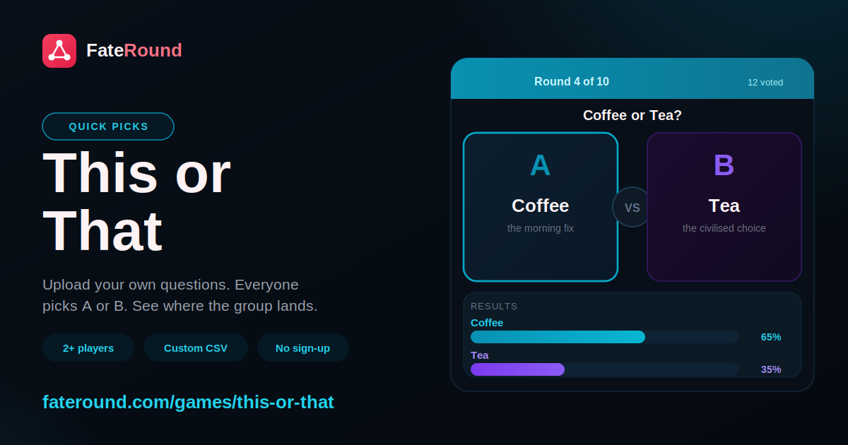 This or That Game Online — Free with Custom Questions | FateRound